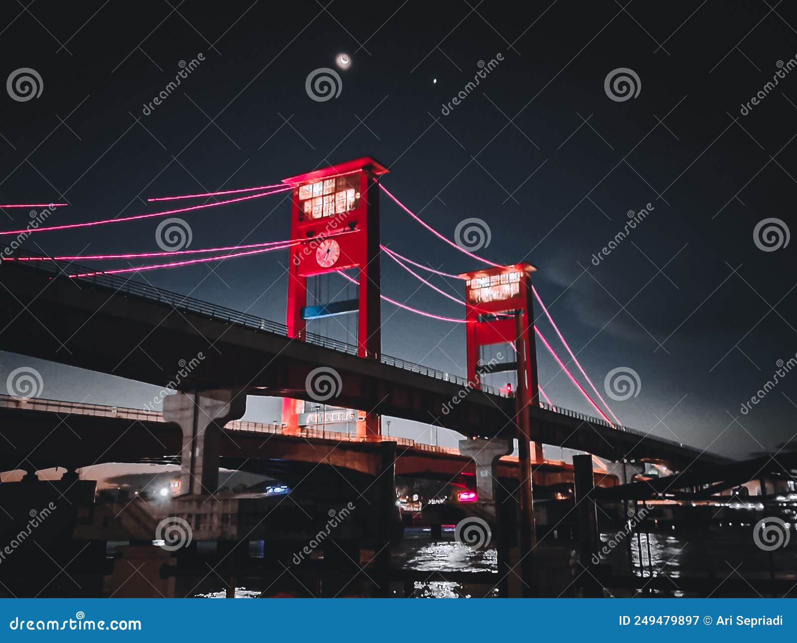 View of Ampera Bridge at Night Stock Image - Image of icon, view: 249479897