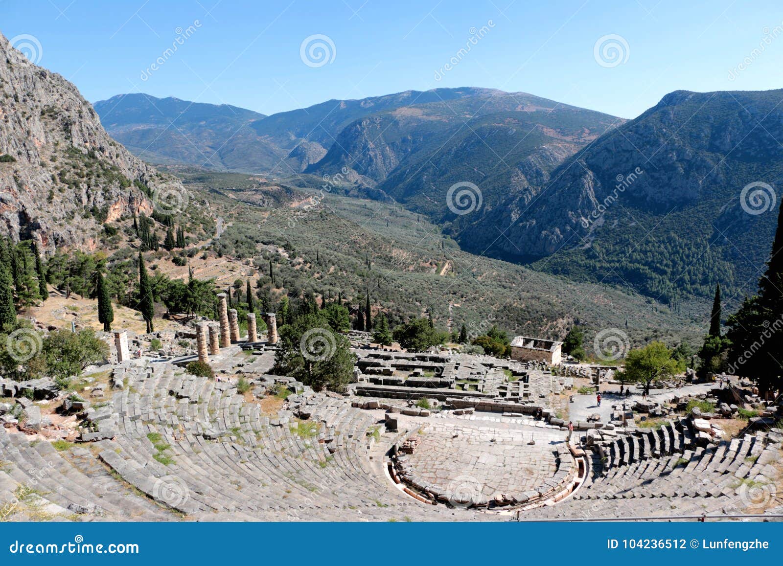 The View on Amphitheater, in the Archaeological Site of Delphi, Greece ...