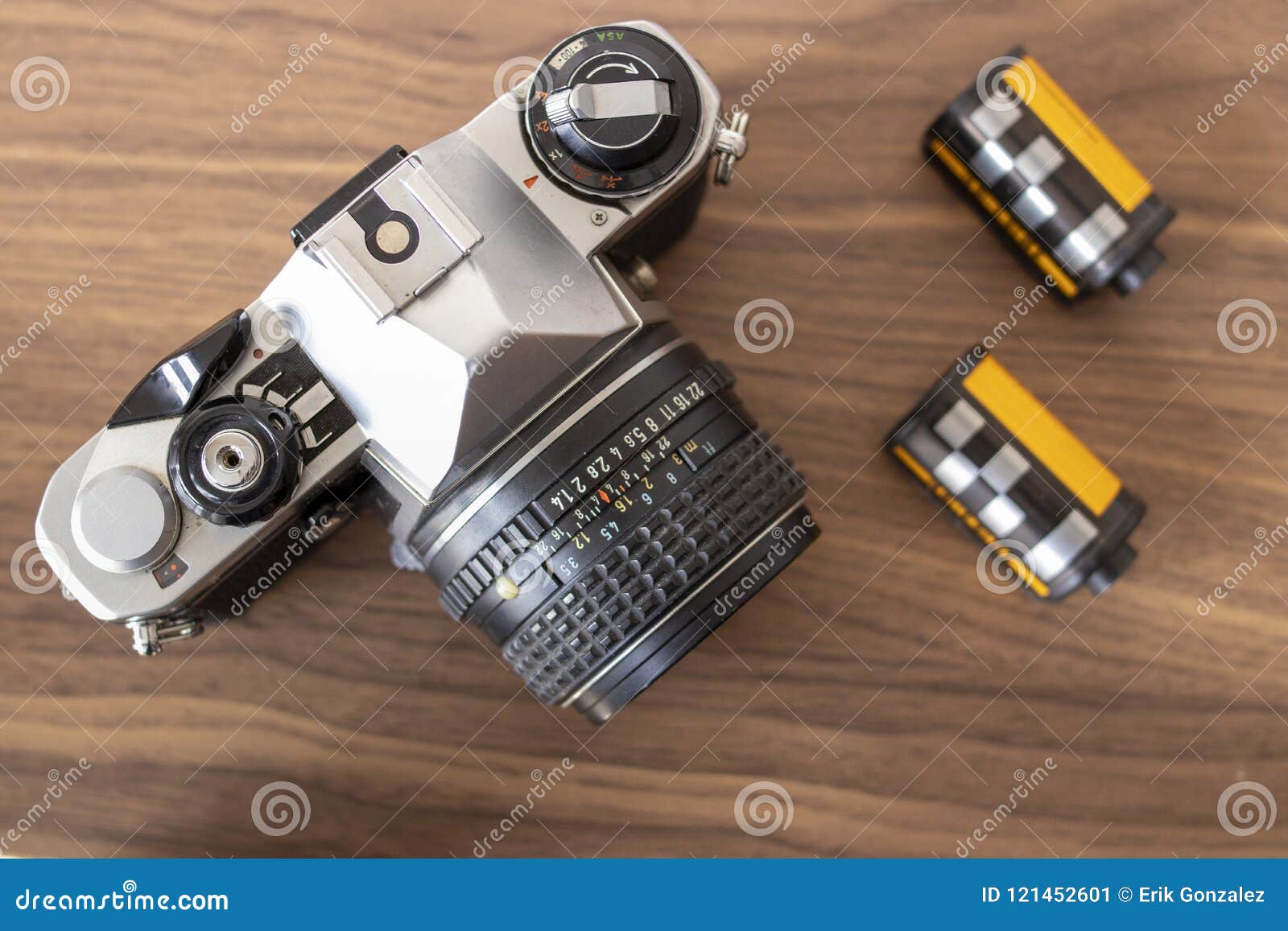 View of analog film camera stock image. Image of roll - 121452601