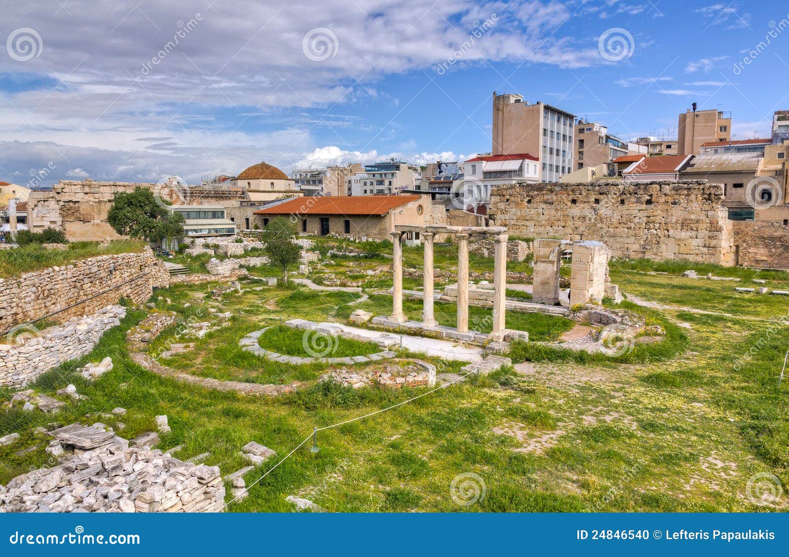 View of Ancient Agora of Athens, Greece Stock Photo - Image of clouds ...