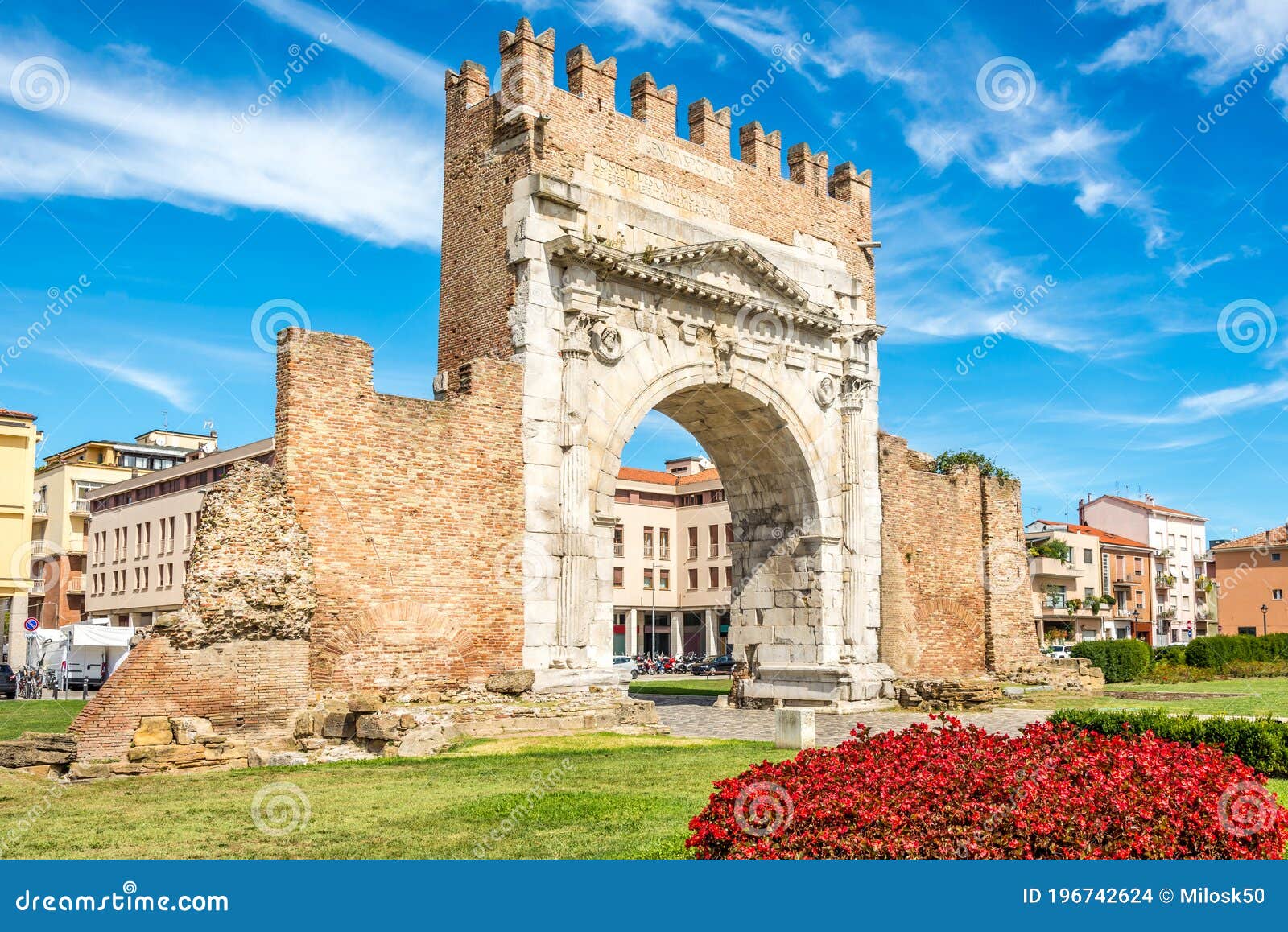 View at the Ancient Building of Augustus Arch in Rimini - Italy Stock ...