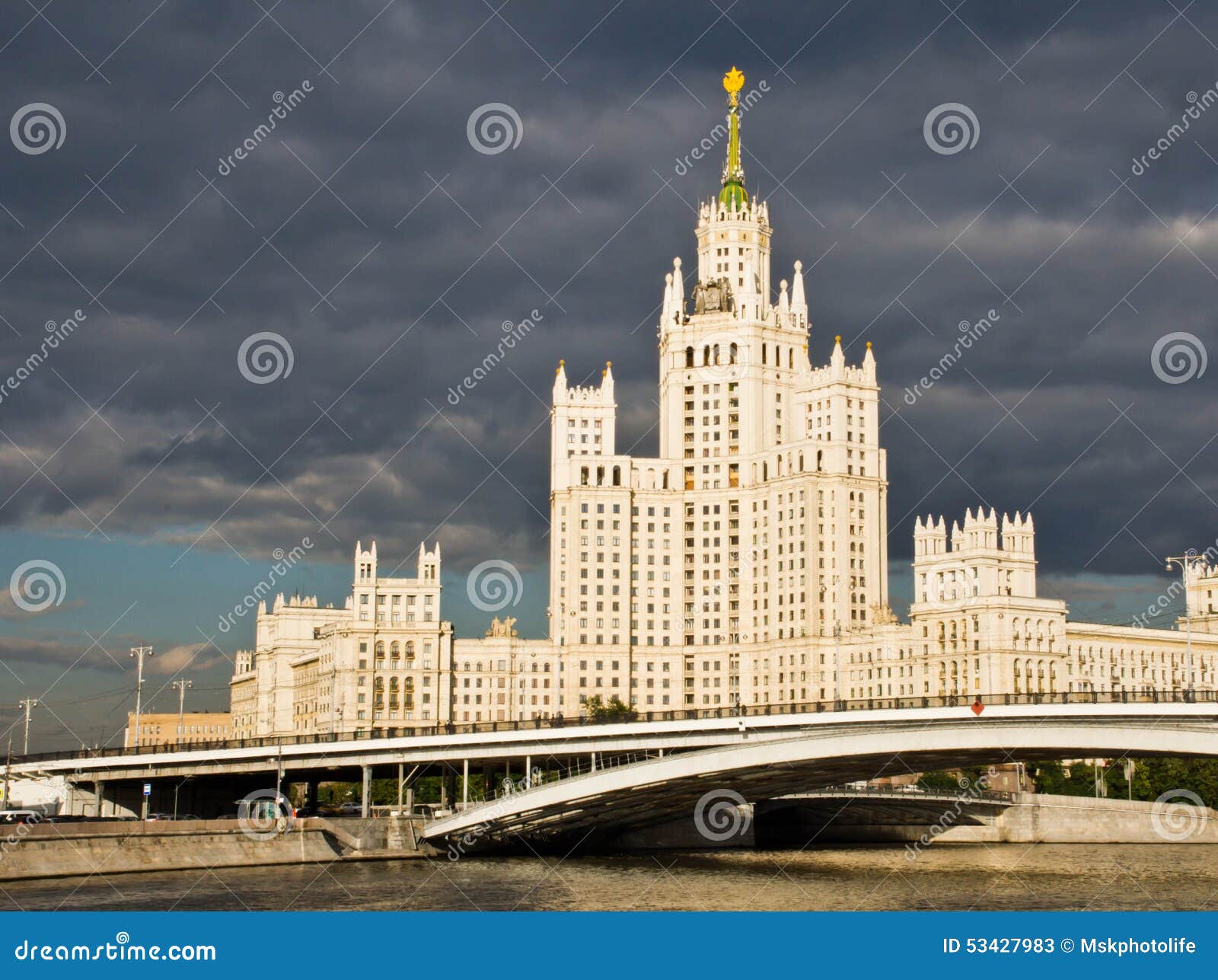View of Ancient Moscow Skyscraper Across the River Stock Image - Image ...
