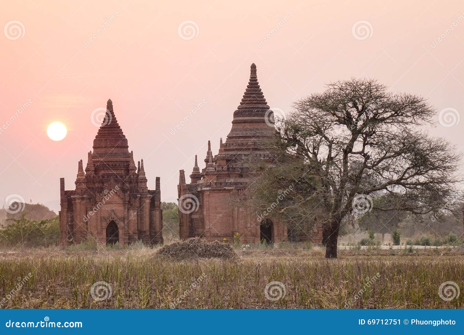 View of the Ancient Temples at Sunset in Bagan, Myanmar Stock Image ...