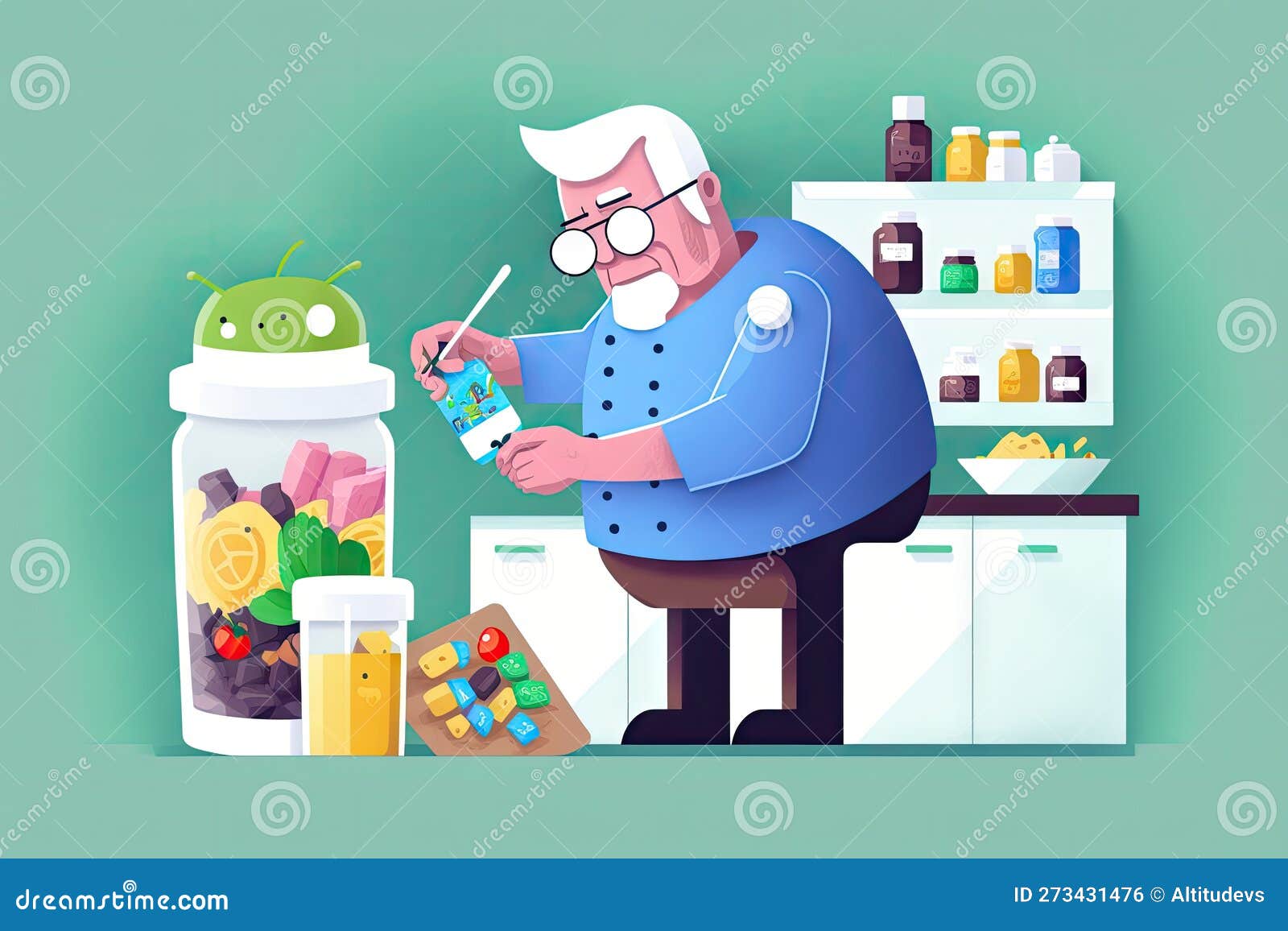 View of Android, Helping Elderly Person with daily Tasks, Like Taking ...