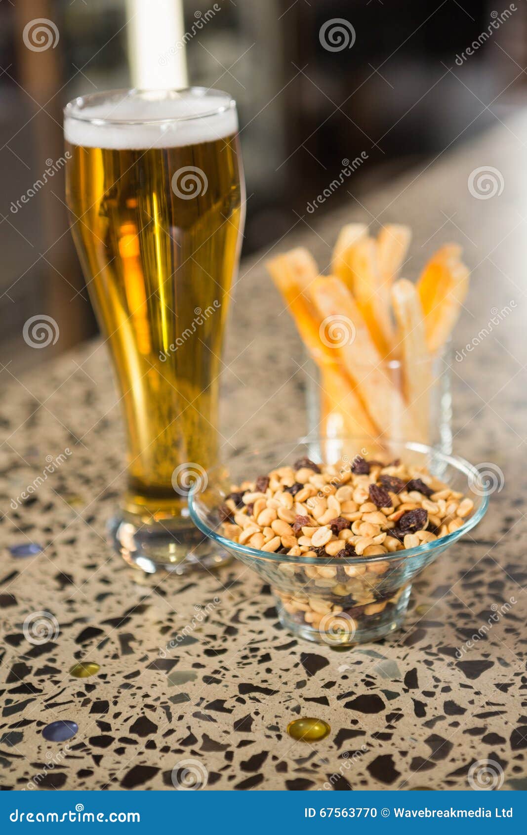 View of Aperitif Snacks on Counter and Pint of Beer Stock Photo - Image ...