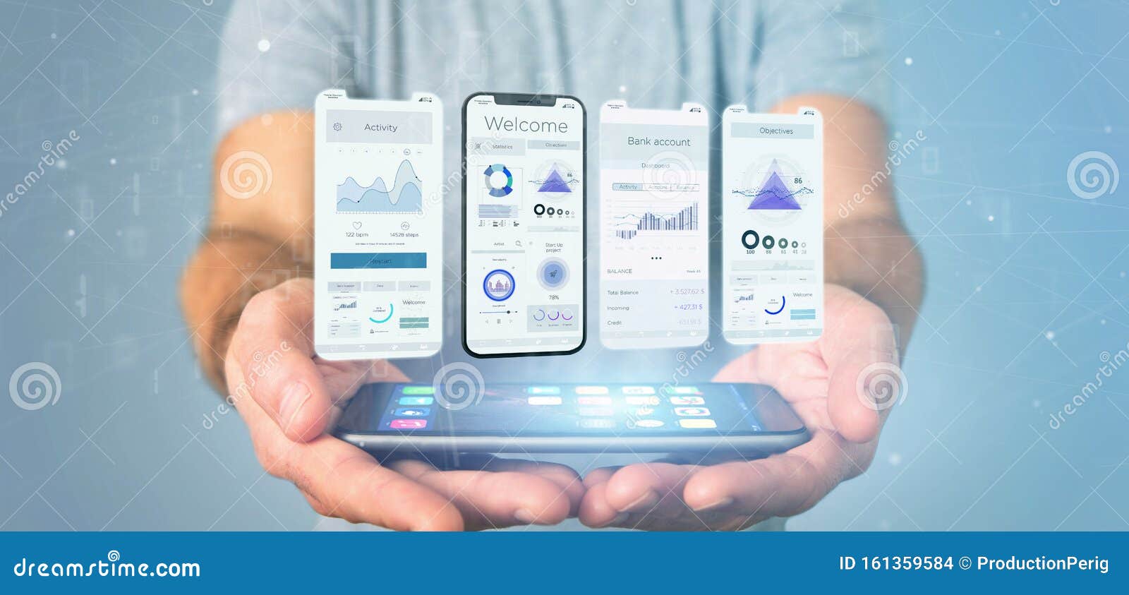 Application Interface UI on a Smartphone - 3d Rendering Stock Photo - Image of business ...