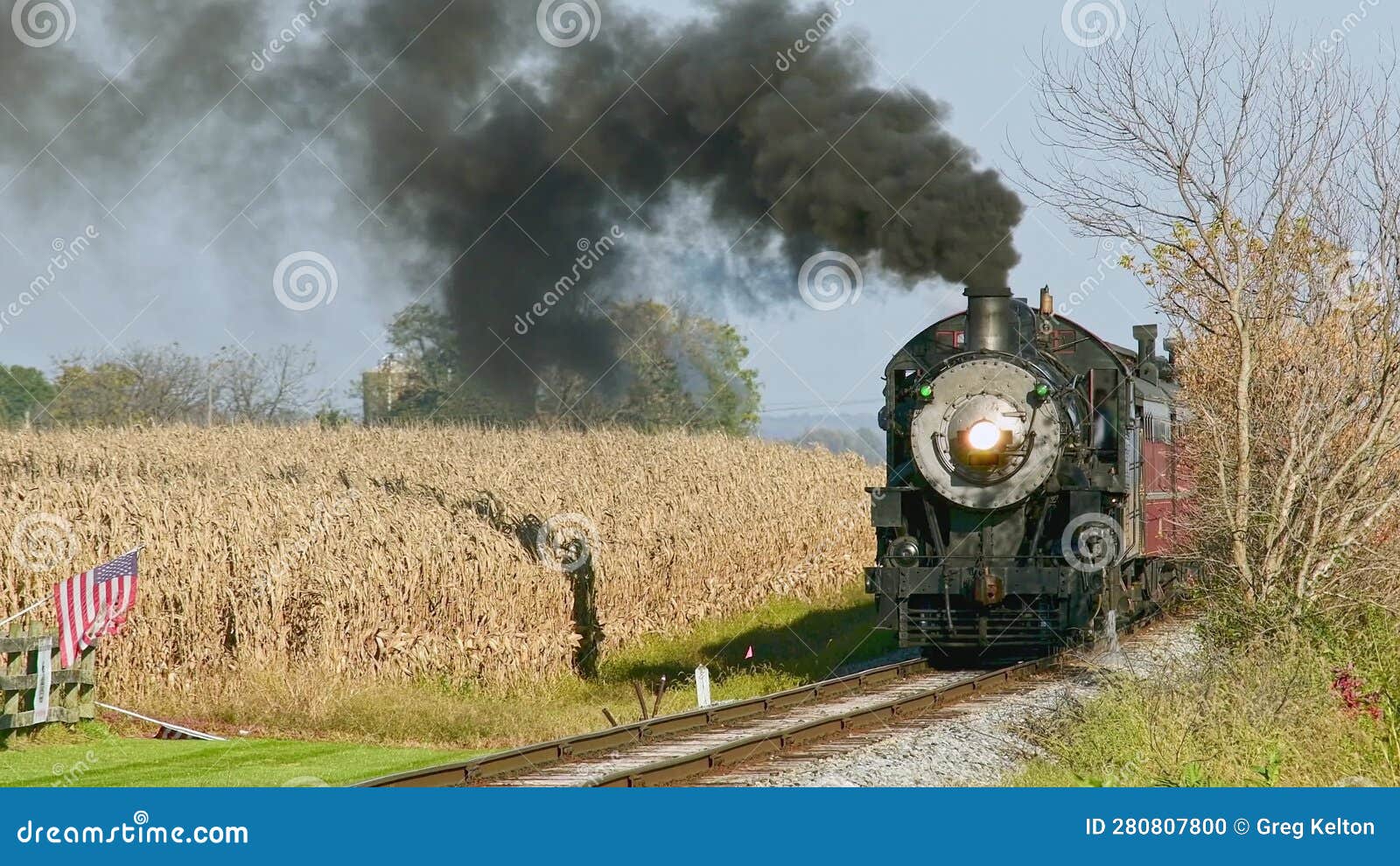 View of an Approaching Antique Steam Passenger Train, Blowing Black ...