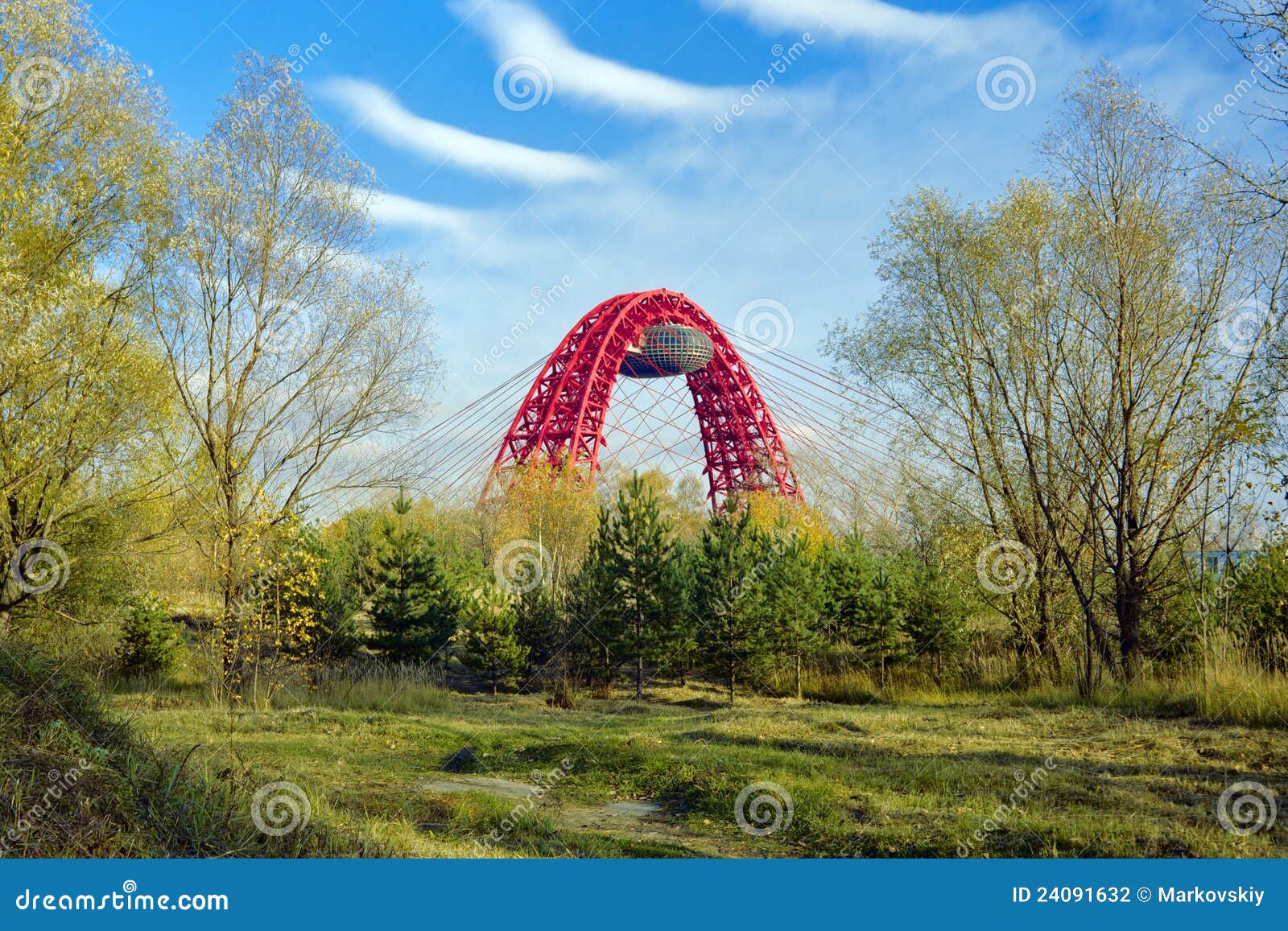 View on Arch of Cable-stayed Bridge in Moscow Stock Photo - Image of ...