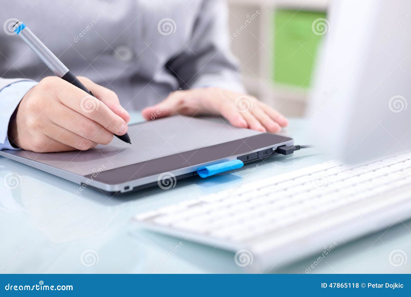 View of an Artist Drawing Something on Graphic Tablet Stock Photo ...