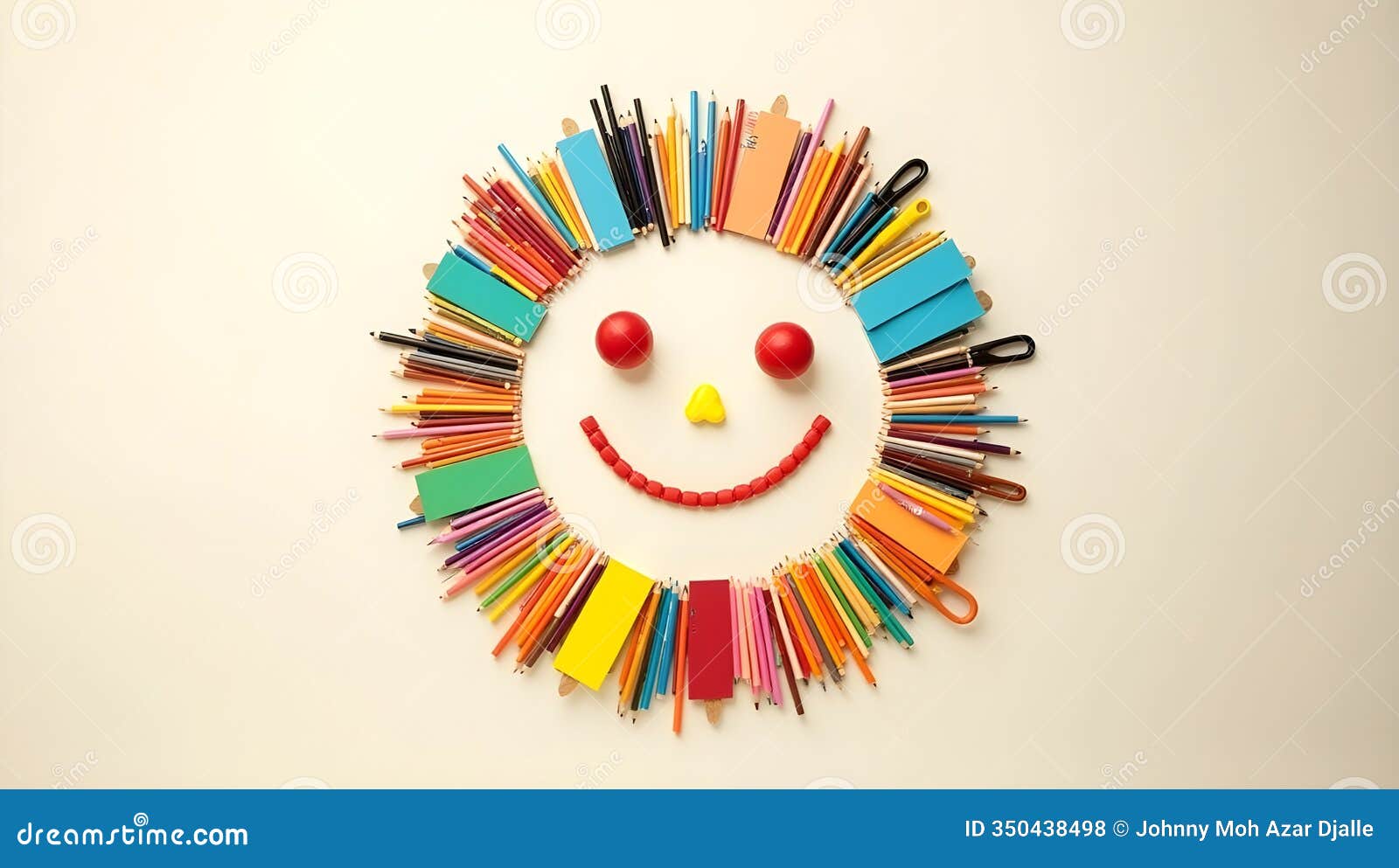 Artistic Composition of Classroom Items Arranged into a Smiley Face ...