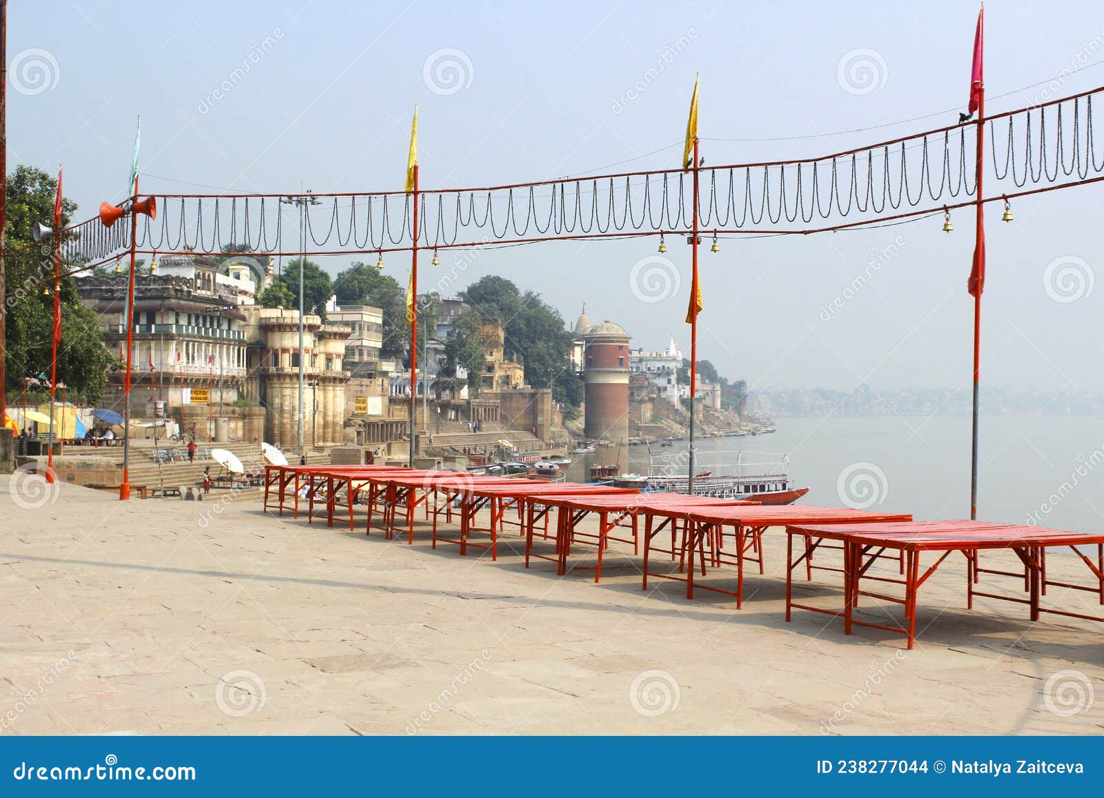 View of Assi Ghat and the Ganges River. Varanasi, India Stock Photo ...
