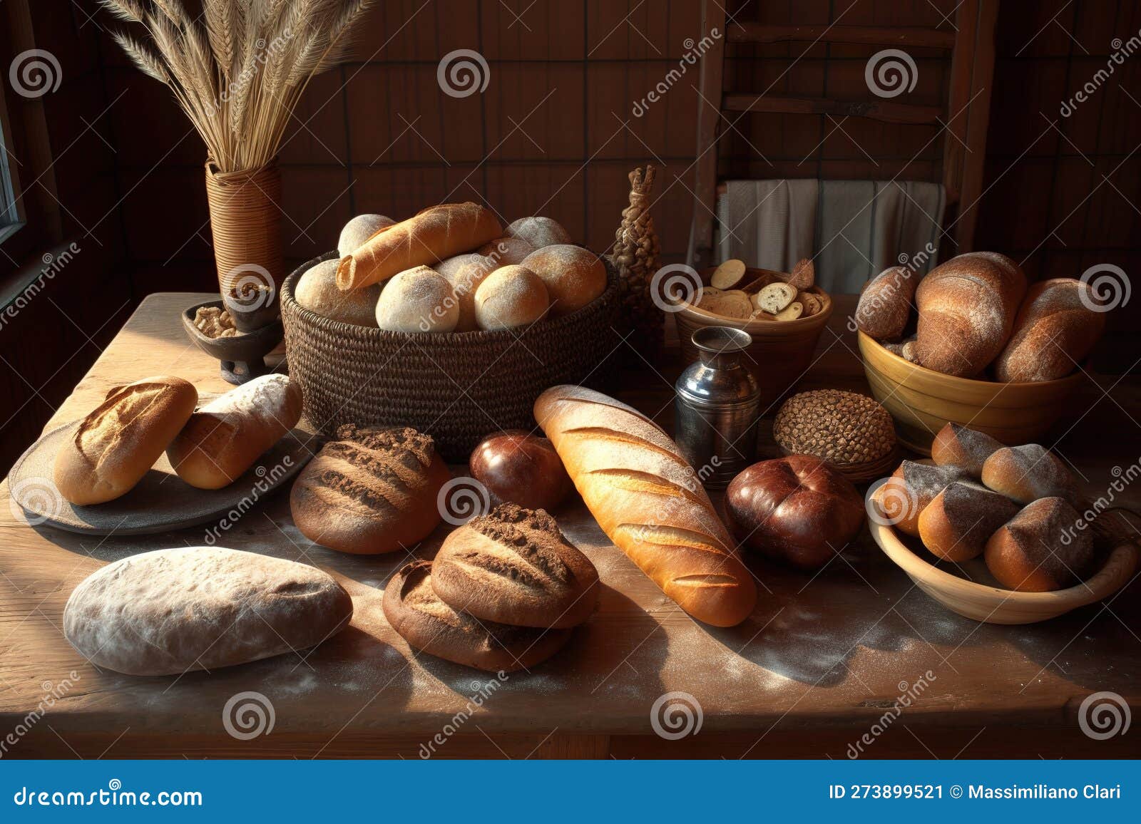 View of Assortment of Different Kind of Bread Bakery. Concept Menus and ...