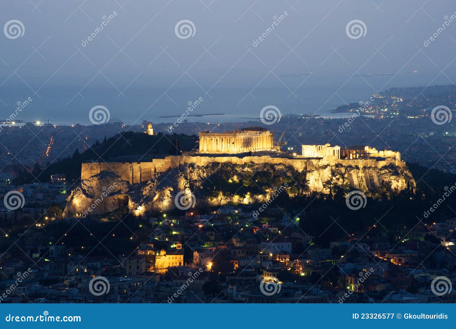 View of Athens and Acropolis from Above Stock Image - Image of houses ...