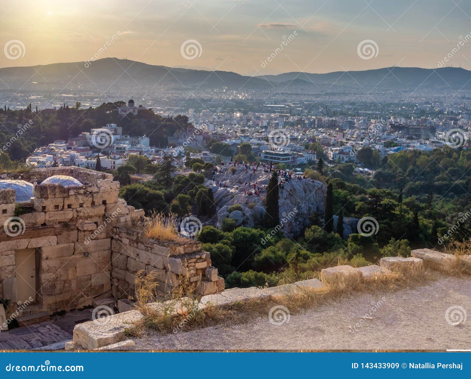 View of Athens and Areopagus Hill from Acropolis in Athens, Greece ...