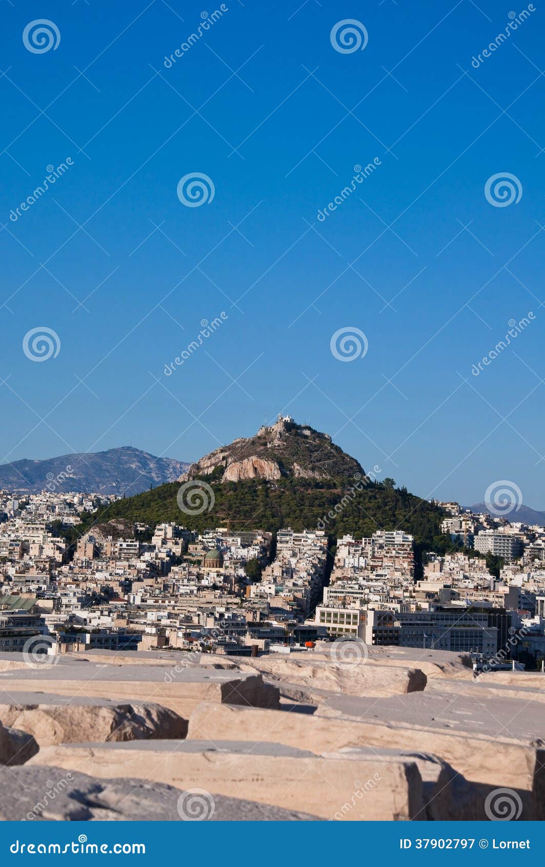 View of Athens and Mount Lycabettus, Greece. Stock Image - Image of ...