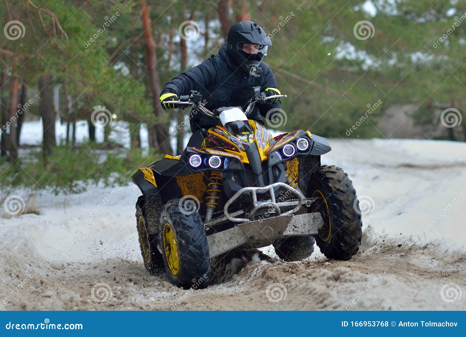 ATV and UTV Driving in Mud and Snow at Winter Stock Photo - Image of ...