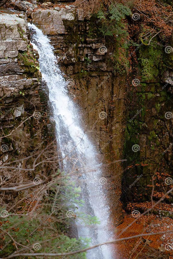 View of Autumn Waterfall in Dip Forest Stock Photo - Image of trees ...