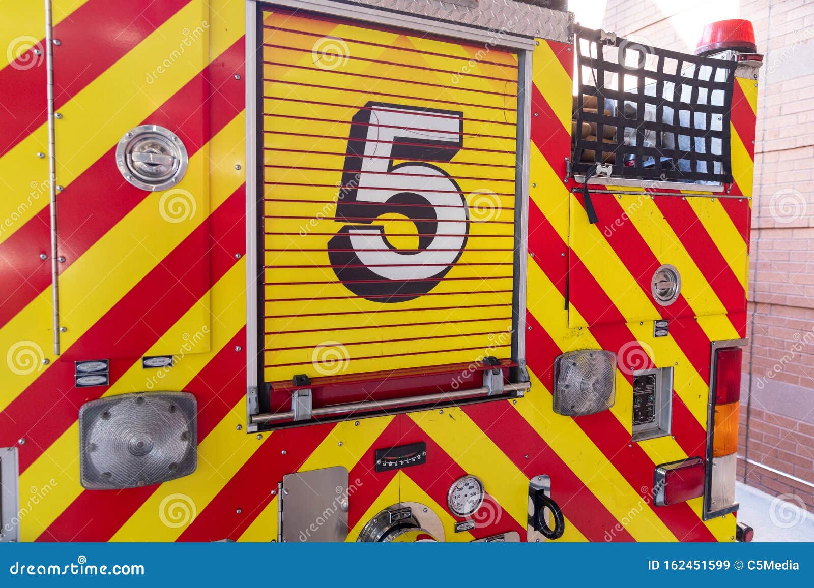 View of the Back of a Fire Engine Ready To Respond To Emergencies Stock ...