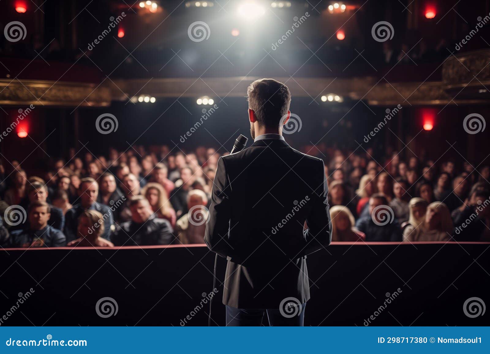 Man Having Speech or Singing in Microphone Back View. Generative AI ...