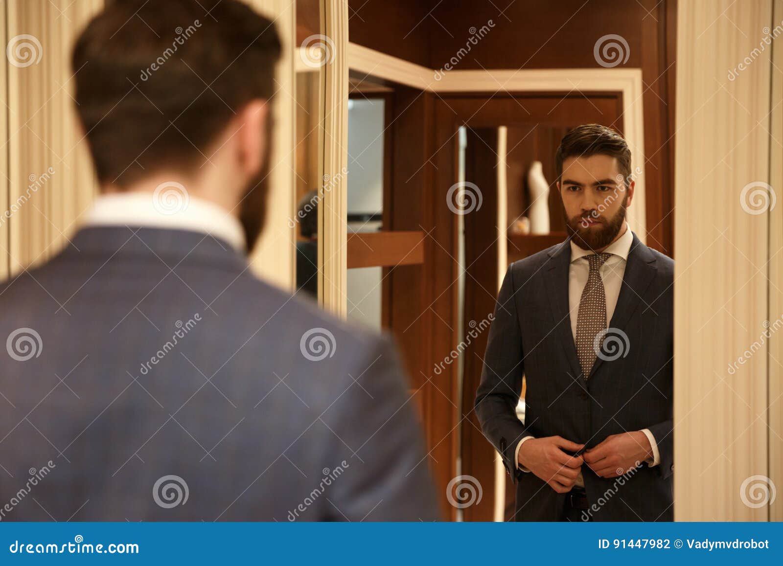 View from Back of Man Looking at the Mirror Stock Photo - Image of ...