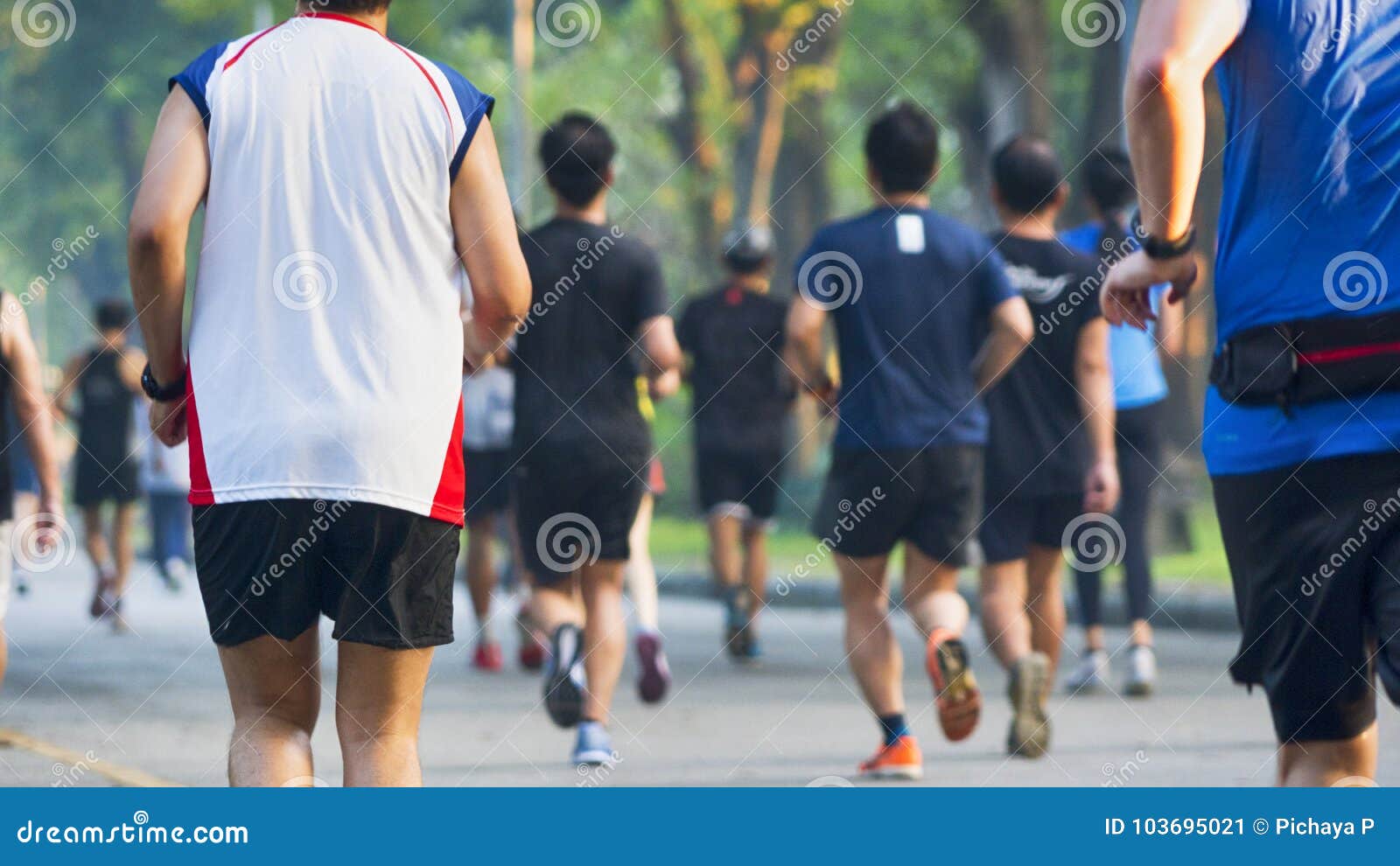 View of Back of People Run and Walk at Pedestrian Garden Park Stock ...