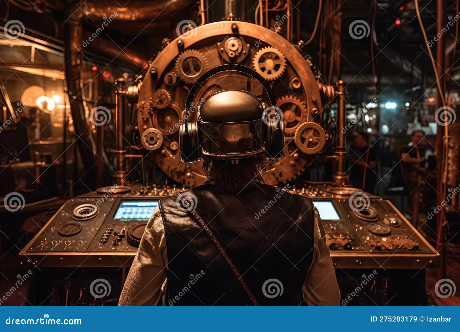 View from the Back of Steampunk Dj Playing at Mechanical Disco Illustration Generative Ai Stock ...