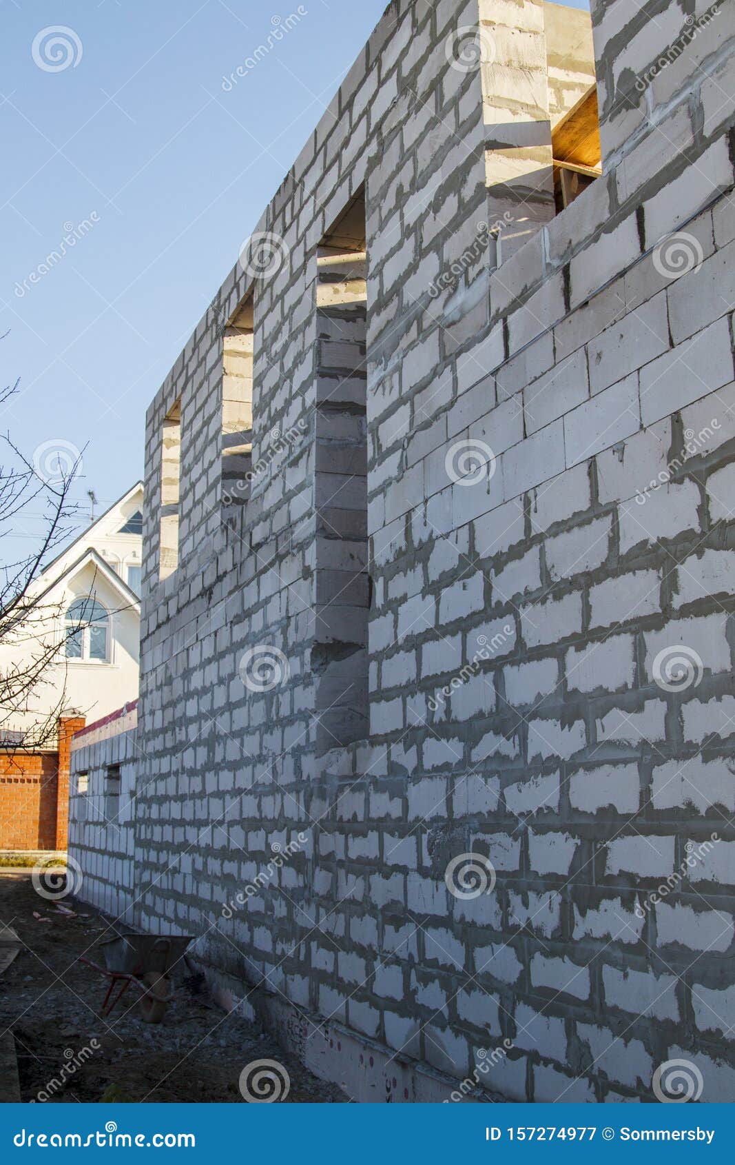 View of the Back Wall of the House Under Construction. Site on Which ...
