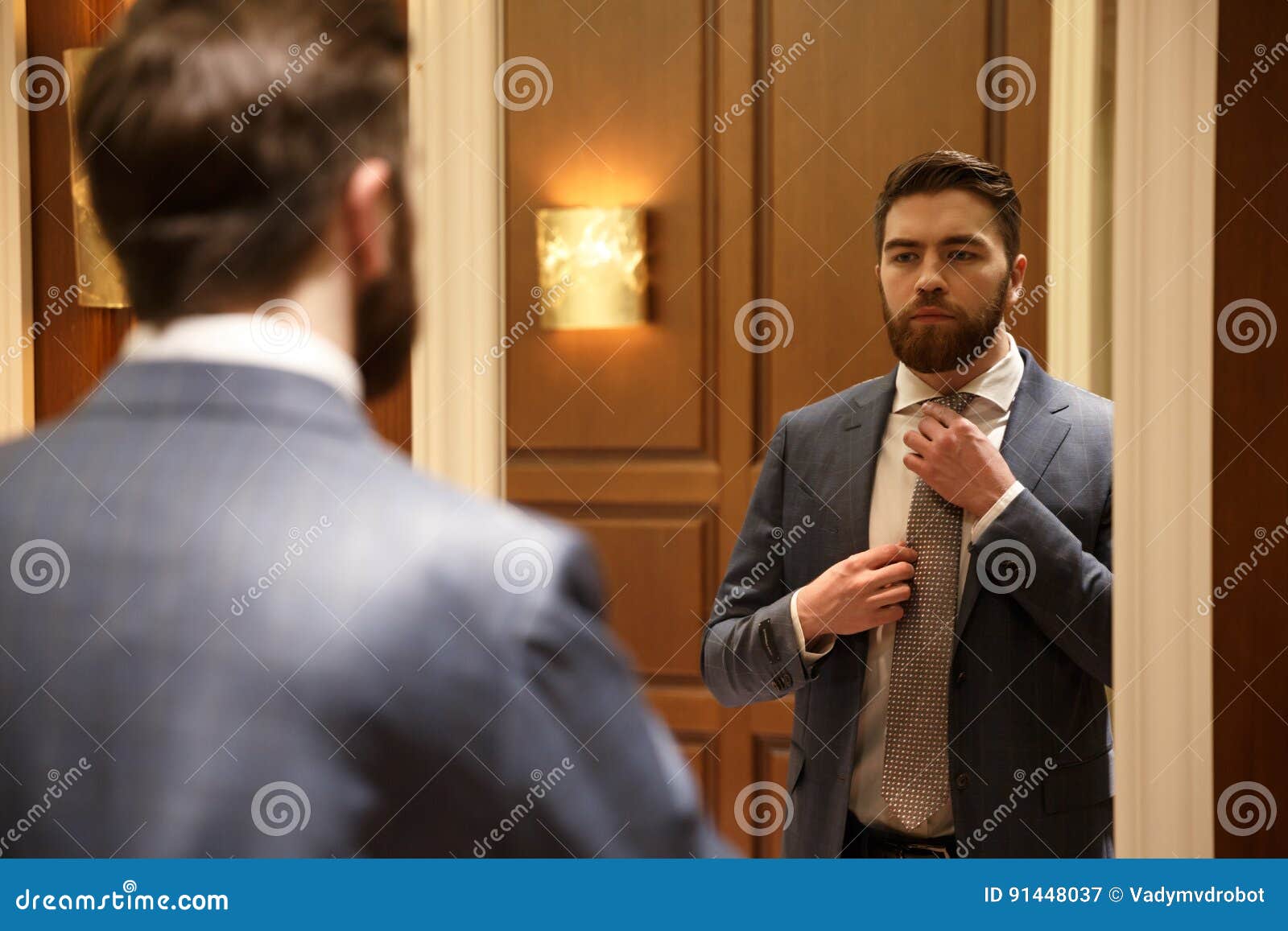 View from Back of Young Man Looking at the Mirror Stock Image - Image ...