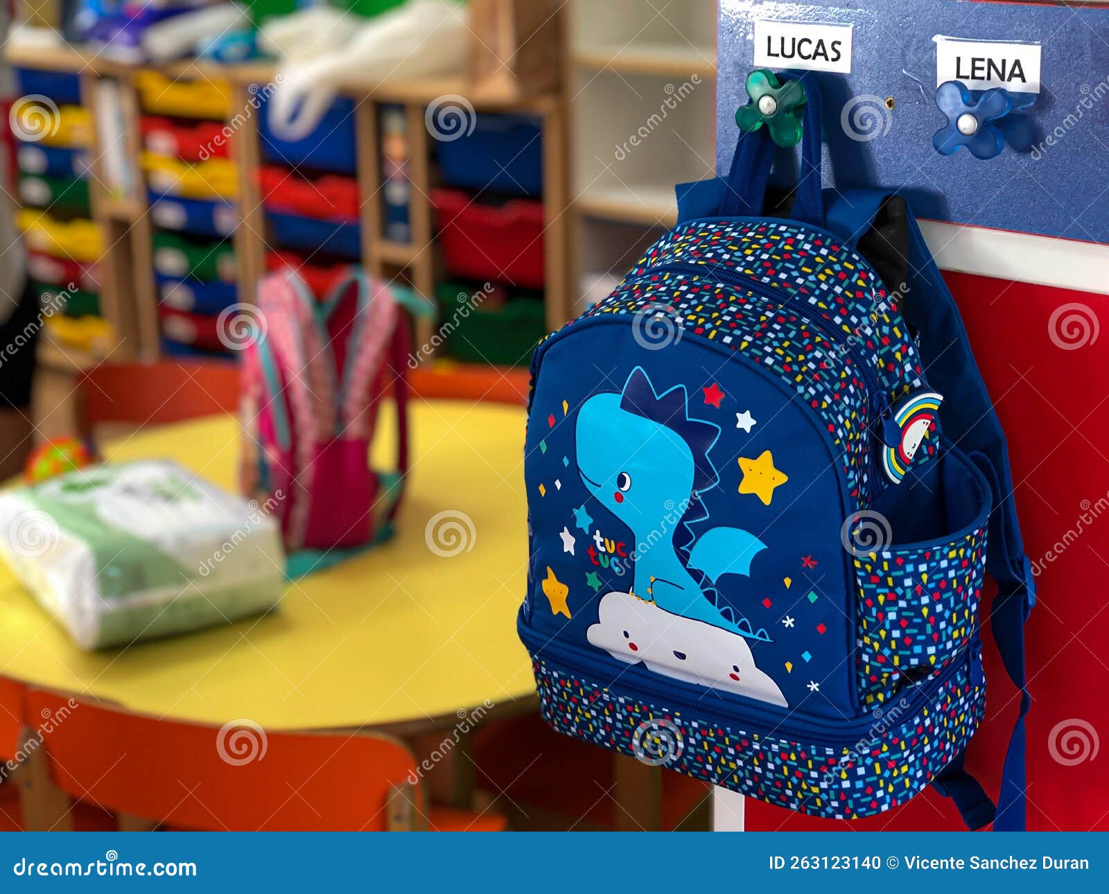 View of a Backpack Hanging in the Classroom Stock Photo - Image of ...