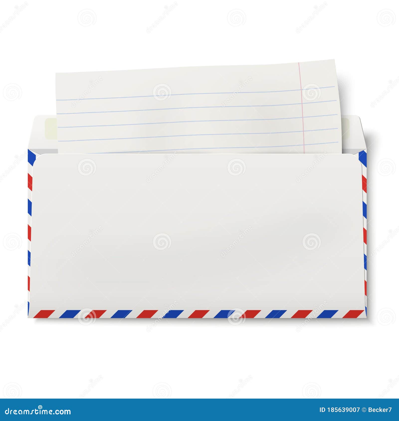 View of Backside of Opened DL Air Mail Envelope with Lined Paper Inside ...