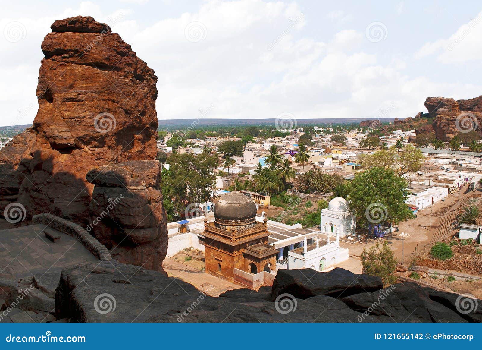View of Badami Town from Cave 4, Badami, Karnataka. Stock Photo - Image ...