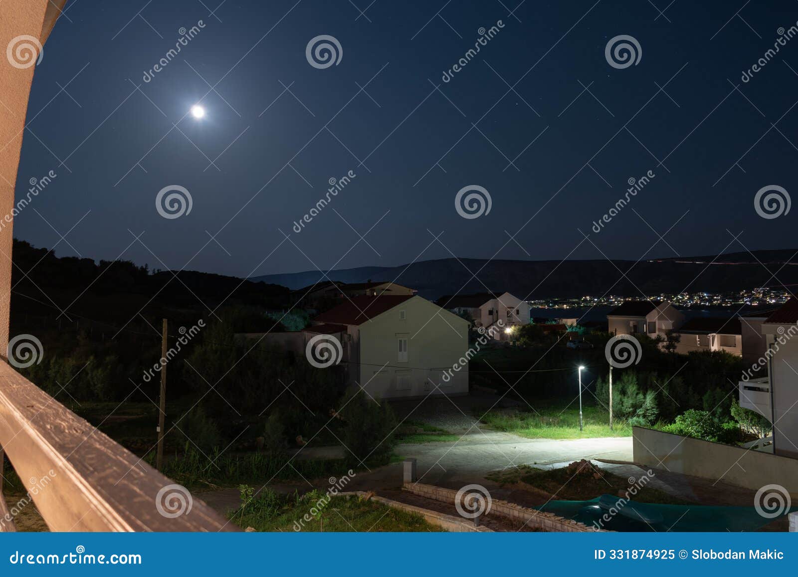 View from Balcony in Night of Full Moon Stock Image - Image of clear ...