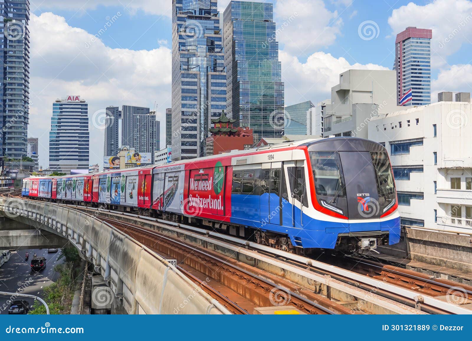 View of Bangkok Skyline and Skyscraper with BTS Skytrain BTS Sky Train ...