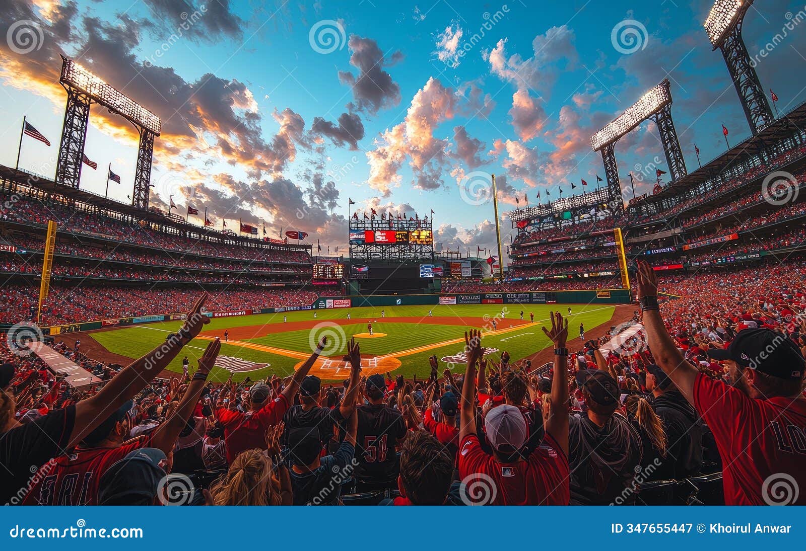 View of a Baseball Stadium during a Game Fans Cheering in the Stands ...