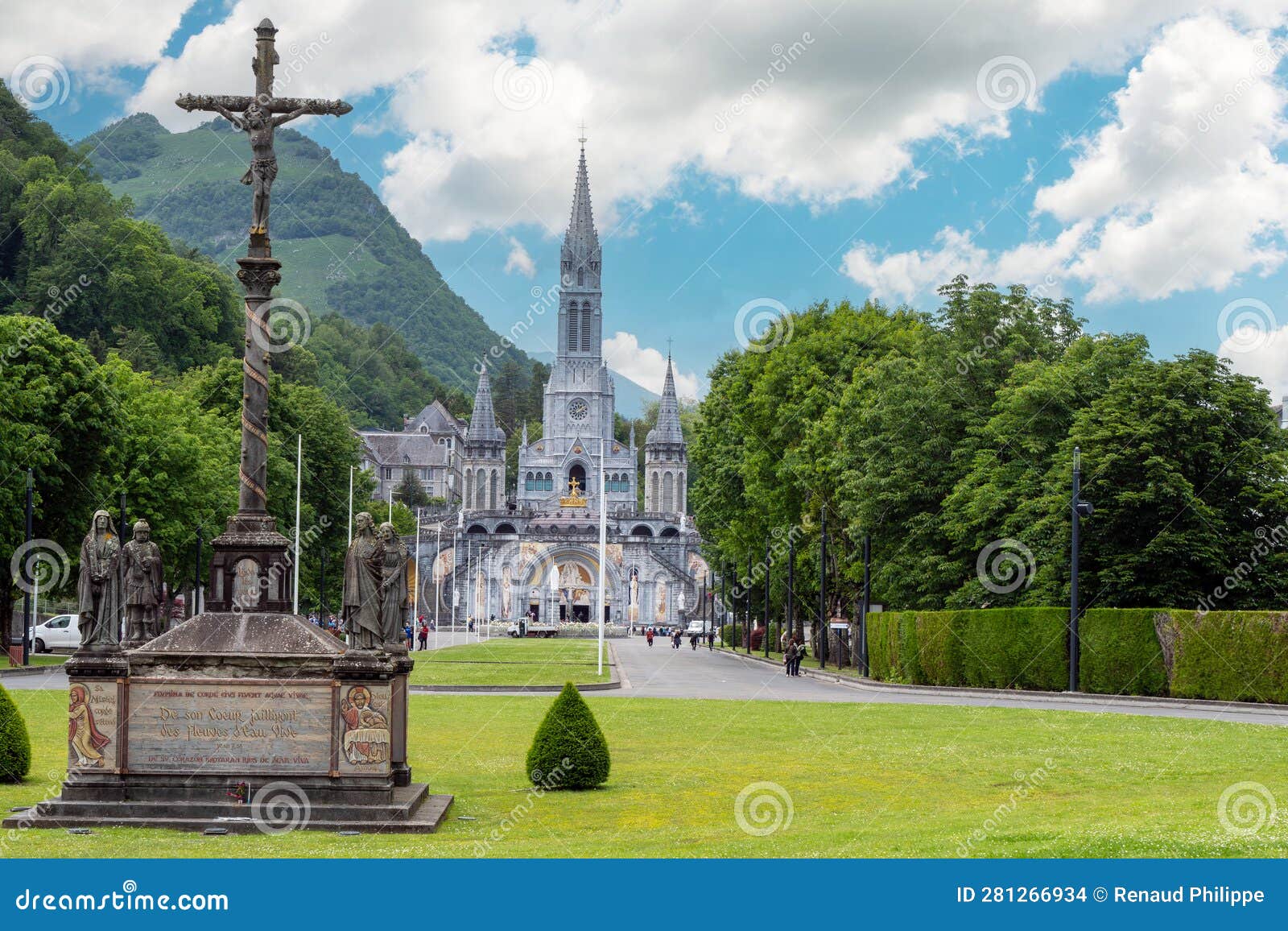 View of the Basilica of Lourdes, France Stock Photo - Image of ...