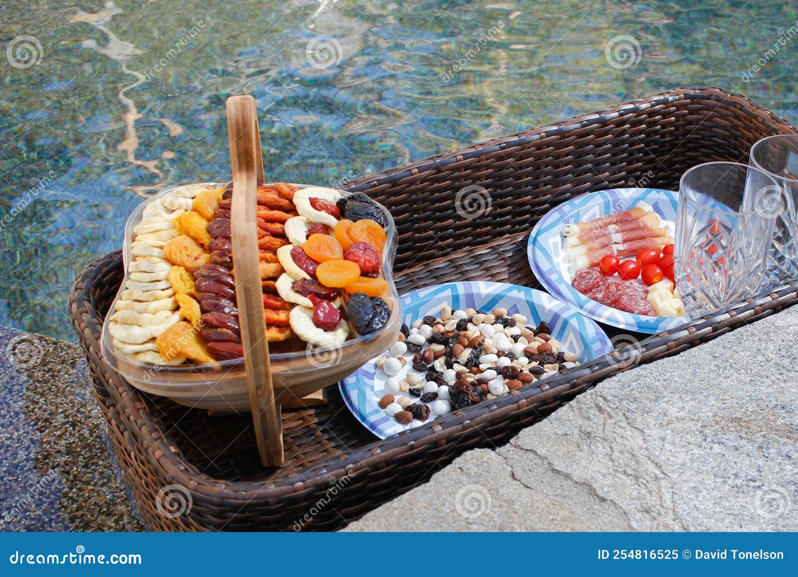 Catered Pool Basket with Snacks and Drinks Stock Image - Image of ...