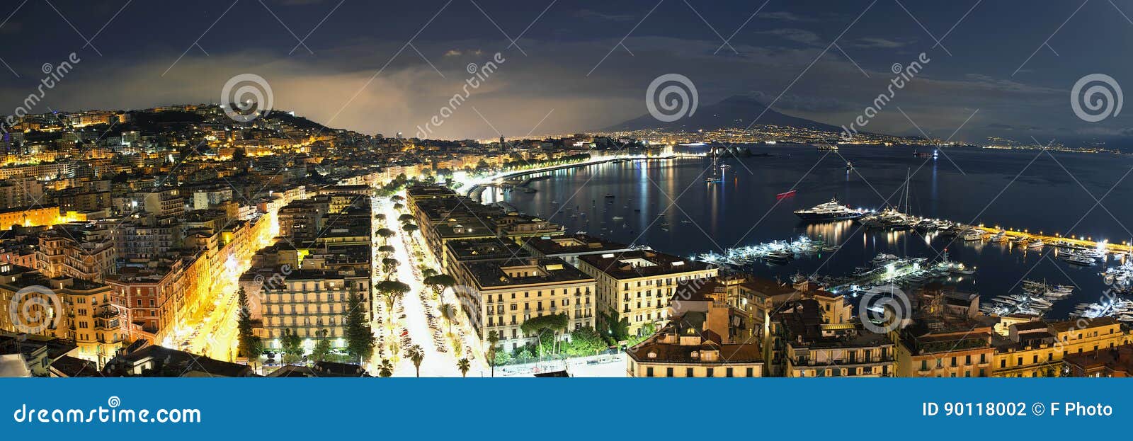 View of the Bay of Naples at Night Editorial Photography - Image of ...