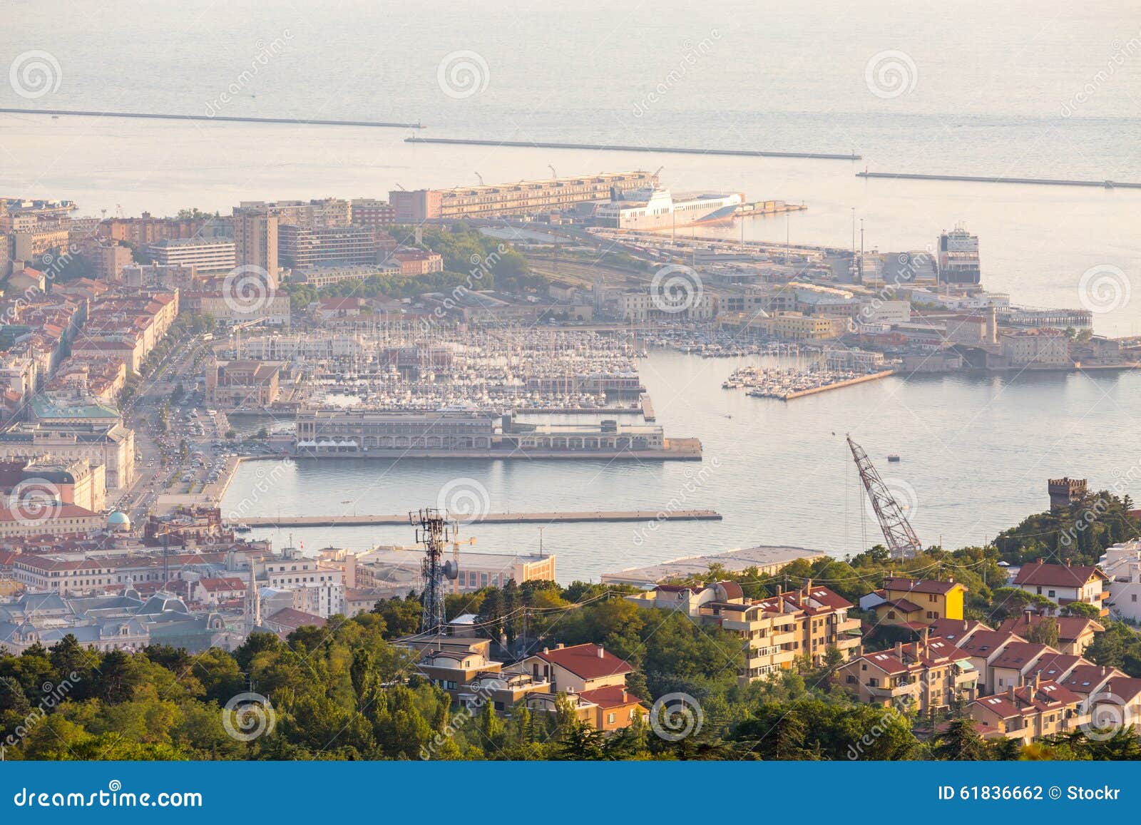 View on the bay in Trieste stock photo. Image of commercial - 61836662