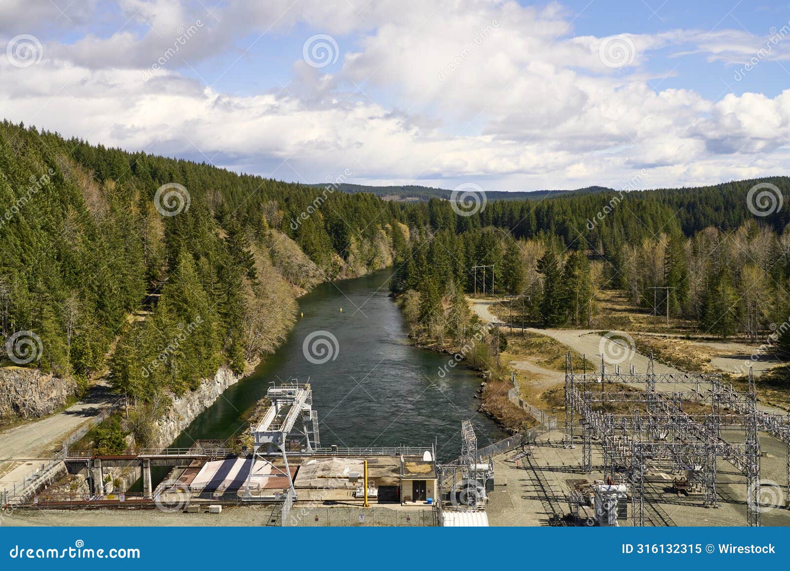 BC Hydro Strathcona Dam Looking Down at the Visible Infrastructure and ...