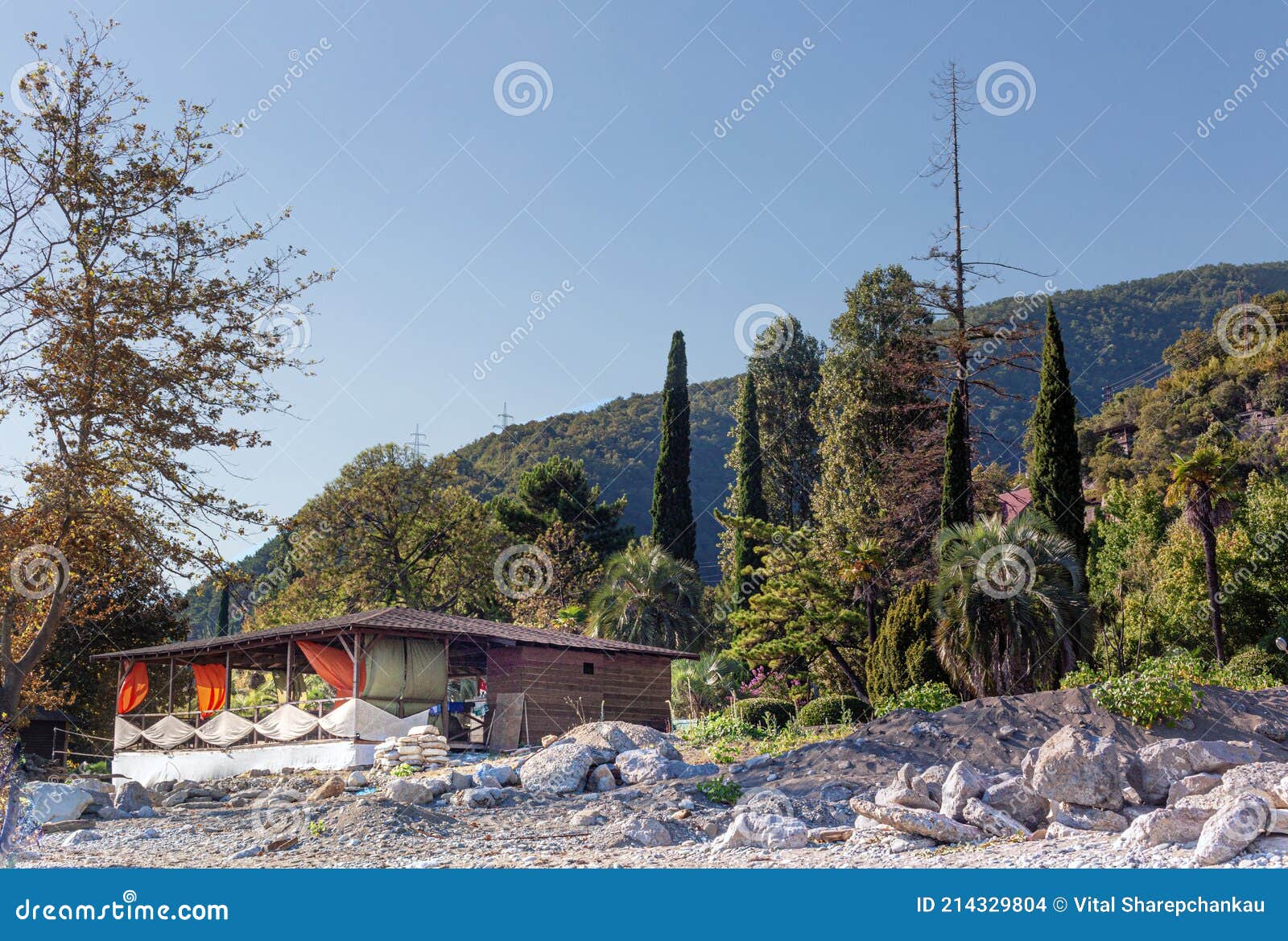 Small Cafe on a Beach of Gagra Town. Editorial Stock Image - Image of ...