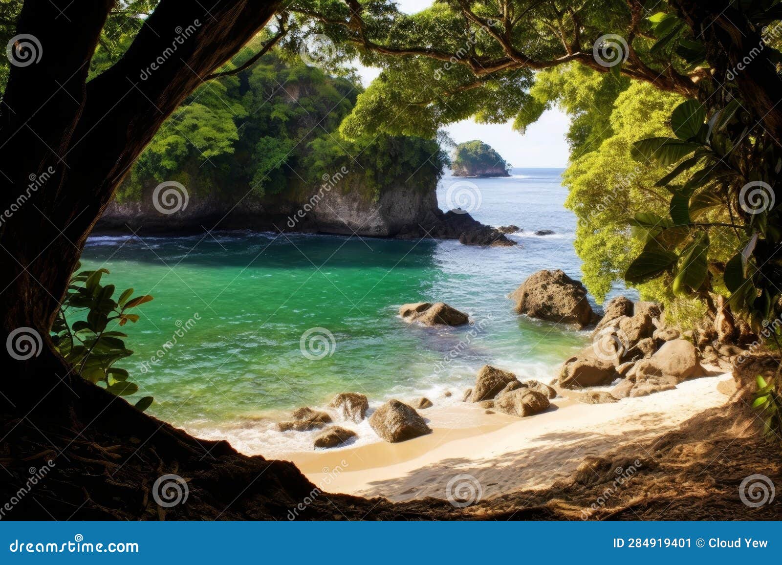 A View of a Beach through a Hole in a Tree Stock Illustration ...