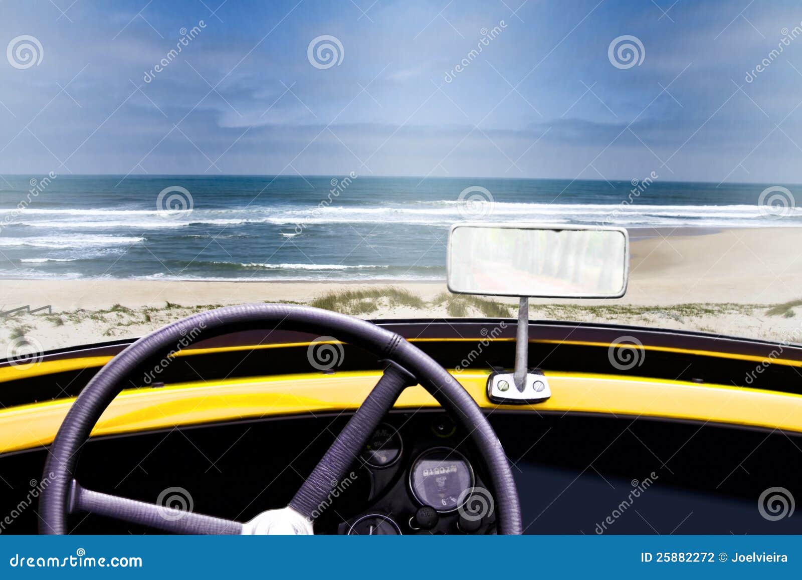 View of a Beach Inside an Old Convertible Car Stock Photo - Image of ...