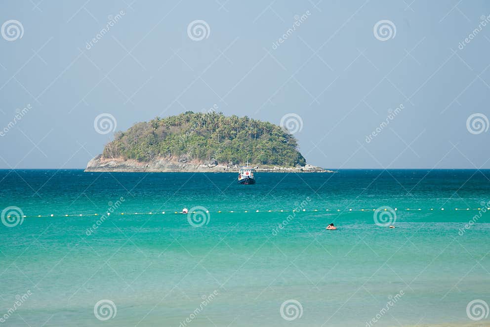 The View of a Beach with an Island in the Distance Stock Image - Image ...