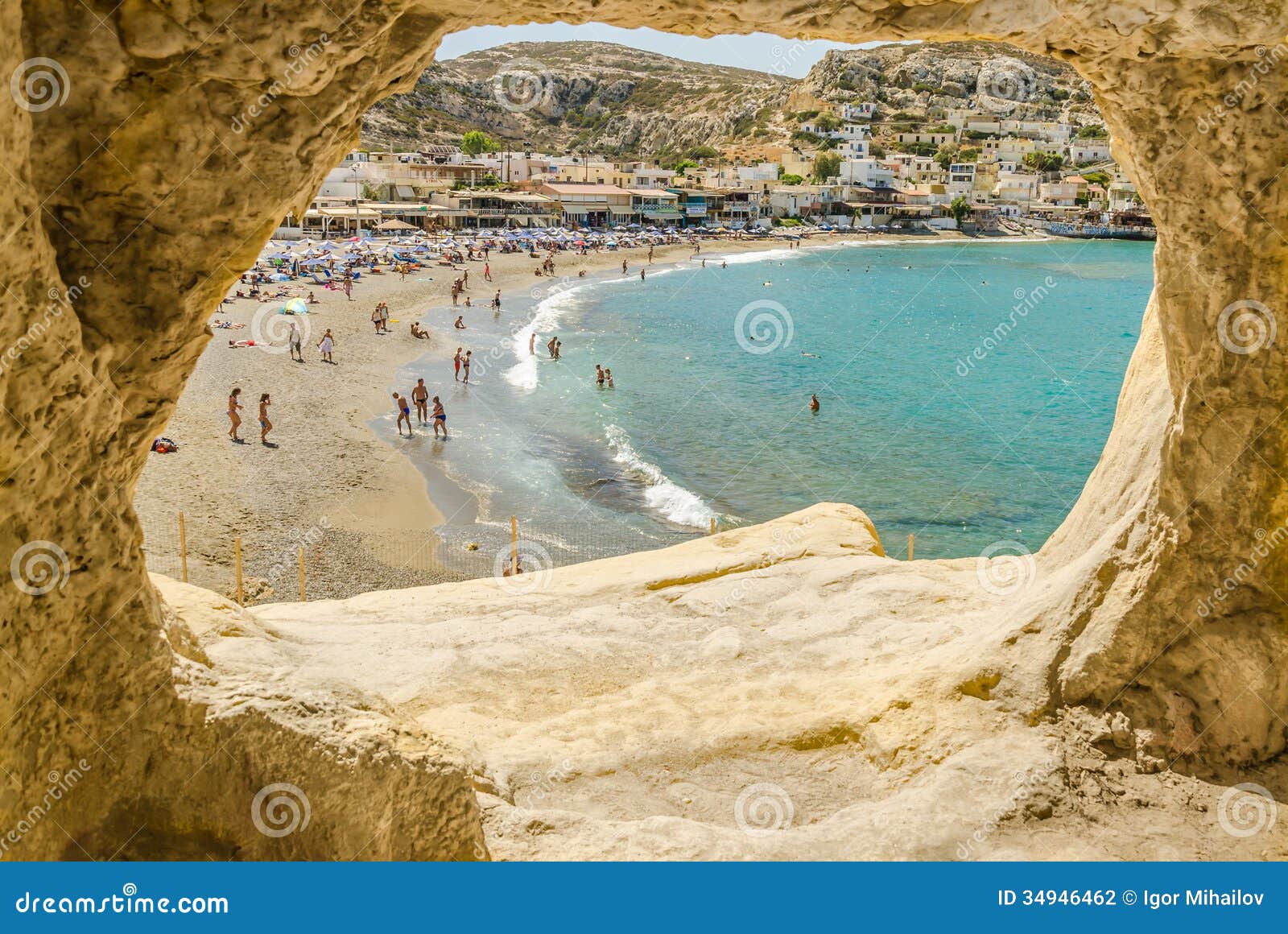 View on the Beach Matala, Crete Stock Photo - Image of beach, cavern ...
