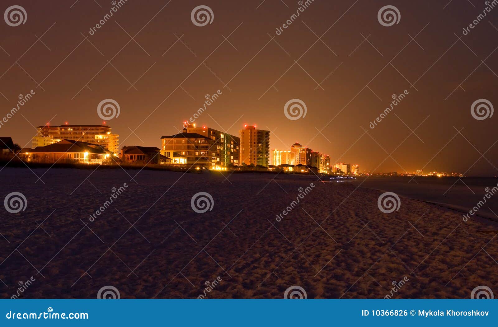 View of Beach and Resorts at Night Stock Photo - Image of destinations ...