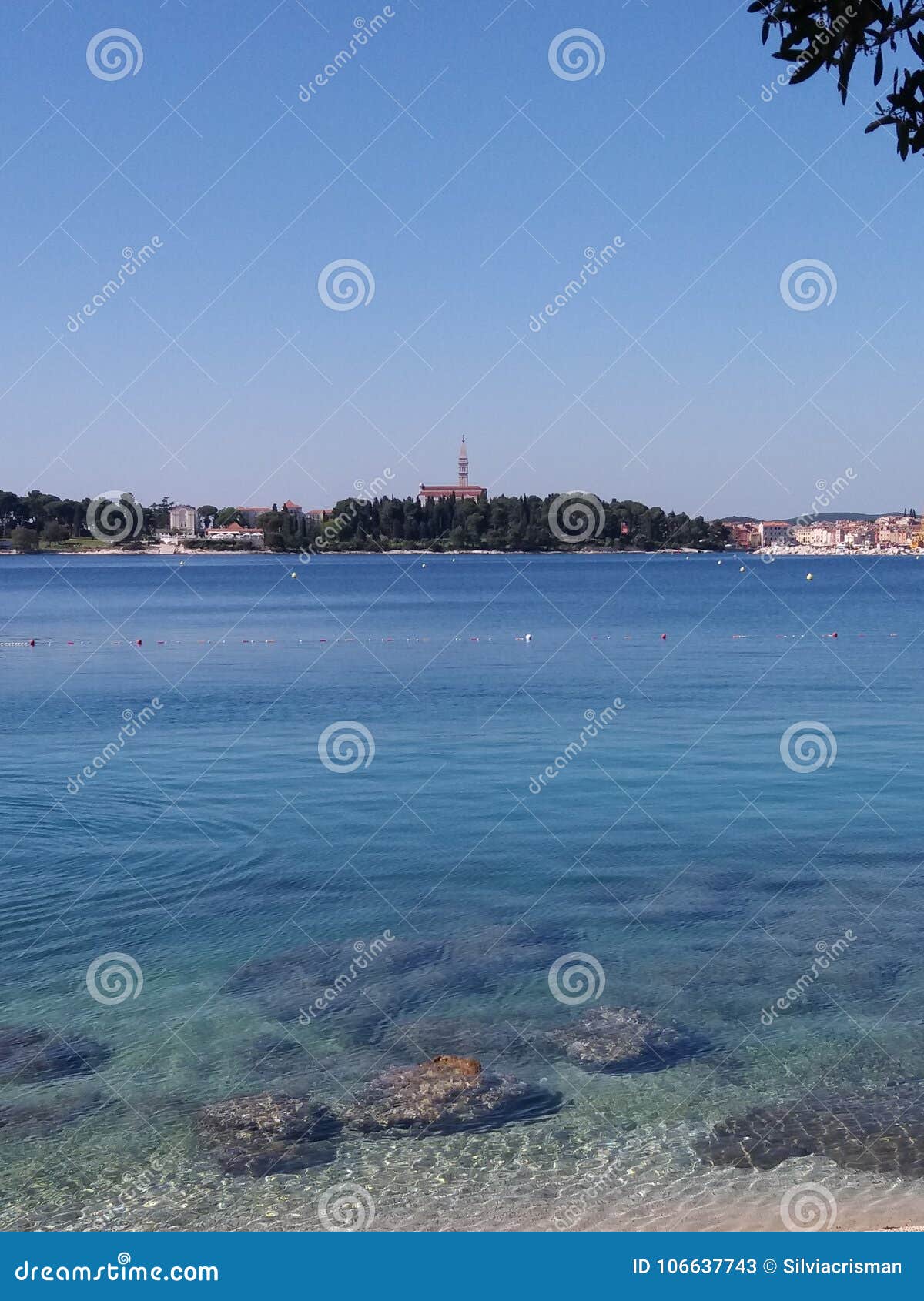 The beach in Rovinj stock image. Image of europe, landscape - 106637743