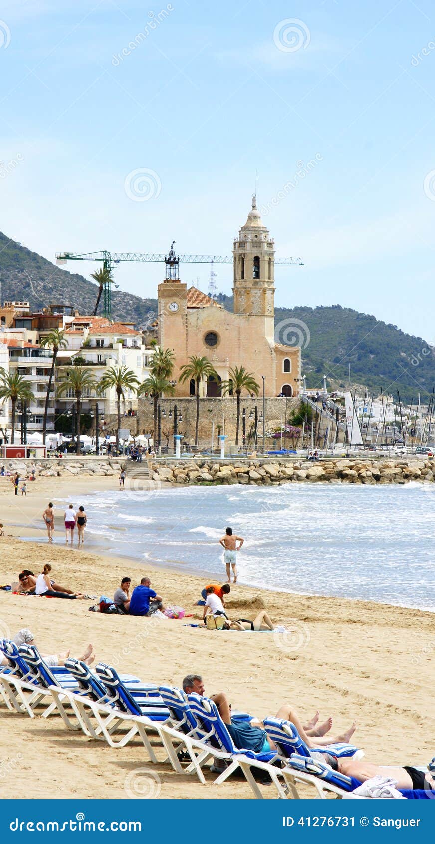 View of the Beach of Sitges with Church in the Background Editorial ...