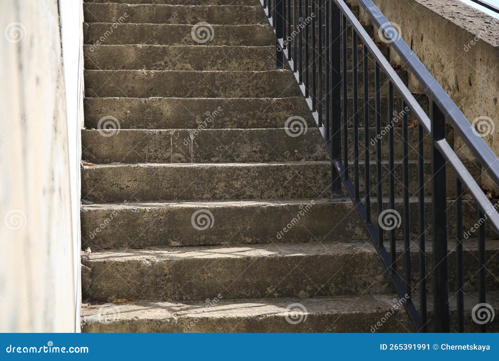 View of Beautiful Concrete Stairs with Metal Handrail Outdoors Stock ...