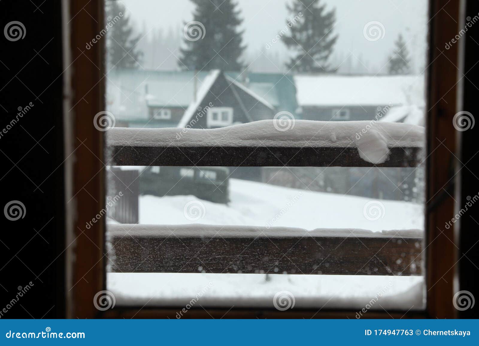 View of Beautiful Landscape through Window. Winter Vacation Stock Image ...