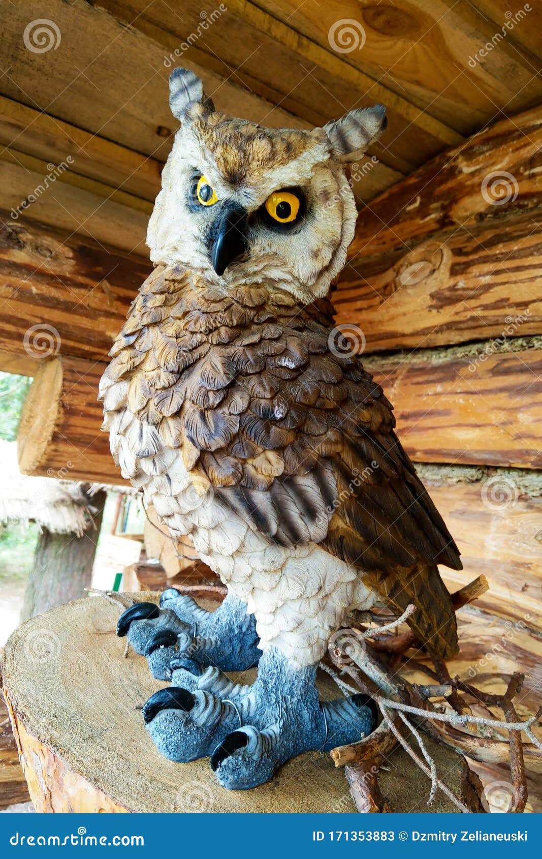 View of a Beautiful Large Decorative Wooden Owl Stock Image - Image of ...